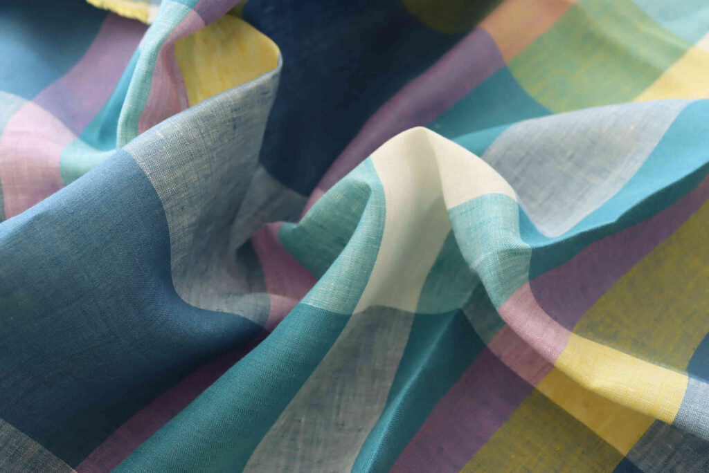 Linen fabric with multicolor checks 160gsm - LinenCult