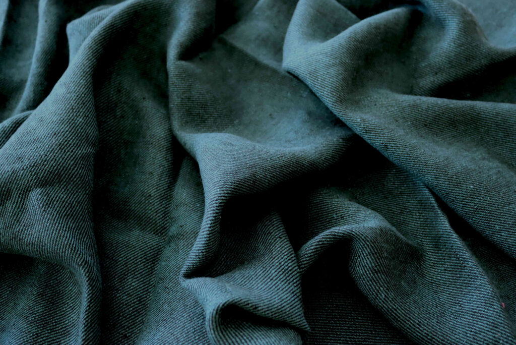 Twill Linen Fabric in Black and Atlantic Deep color 320gsm - LinenCult