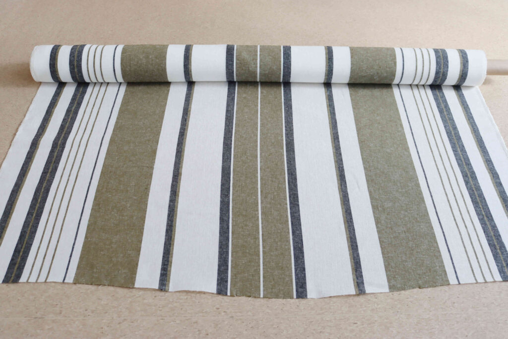 Linen Fabric with Woodbine color Stripes Pattern 220gsm - LinenCult