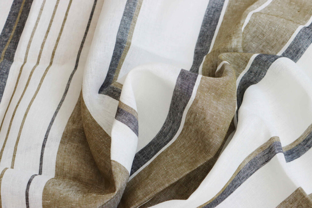 Linen Fabric with Woodbine color Stripes Pattern 220gsm - LinenCult