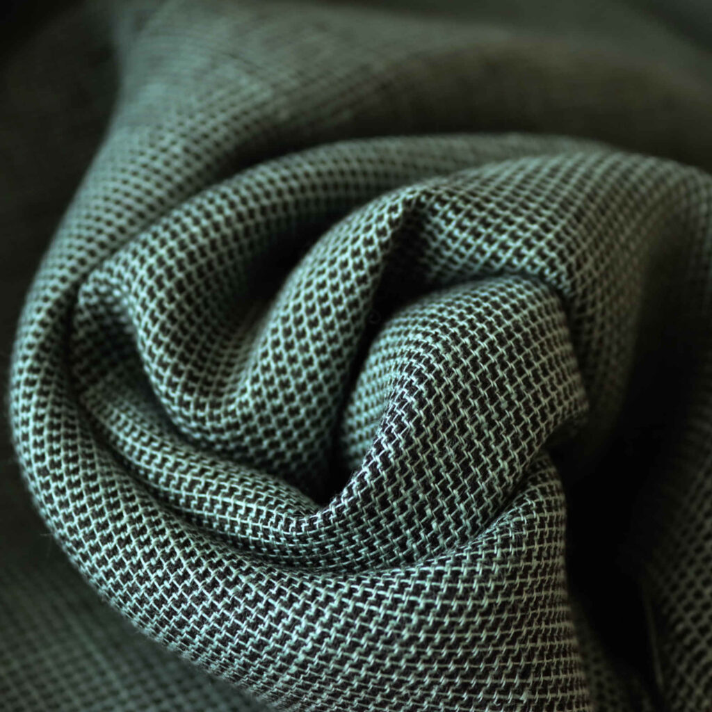 Sample of Linen fabric Seafoam Micro-Check color 160gsm - LinenCult